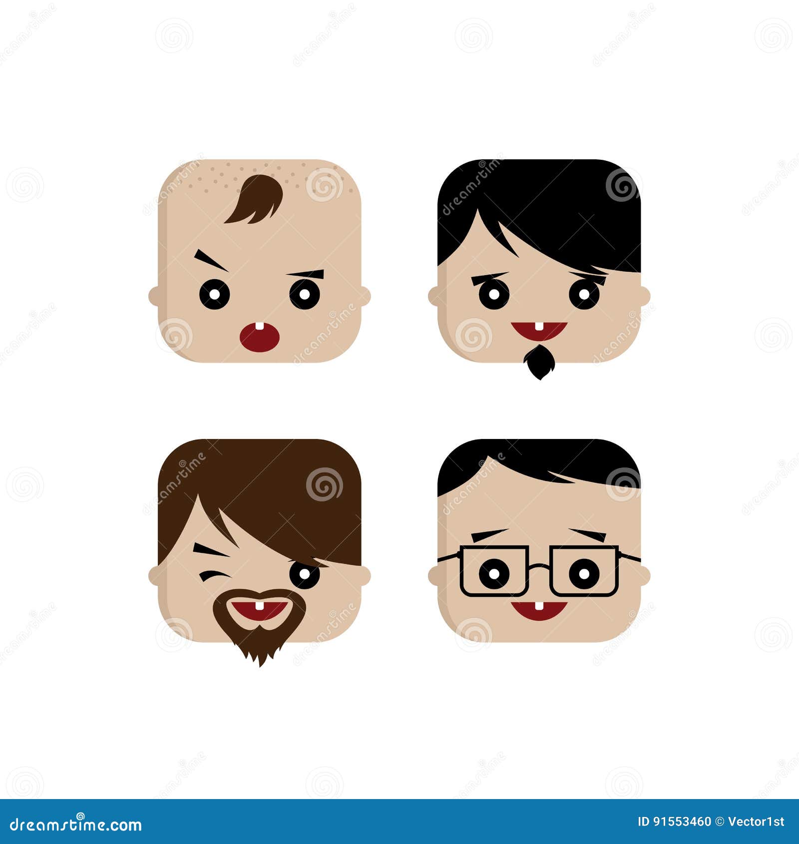 Square Shape Funny Expression Cartoon Head Stock Illustration ...