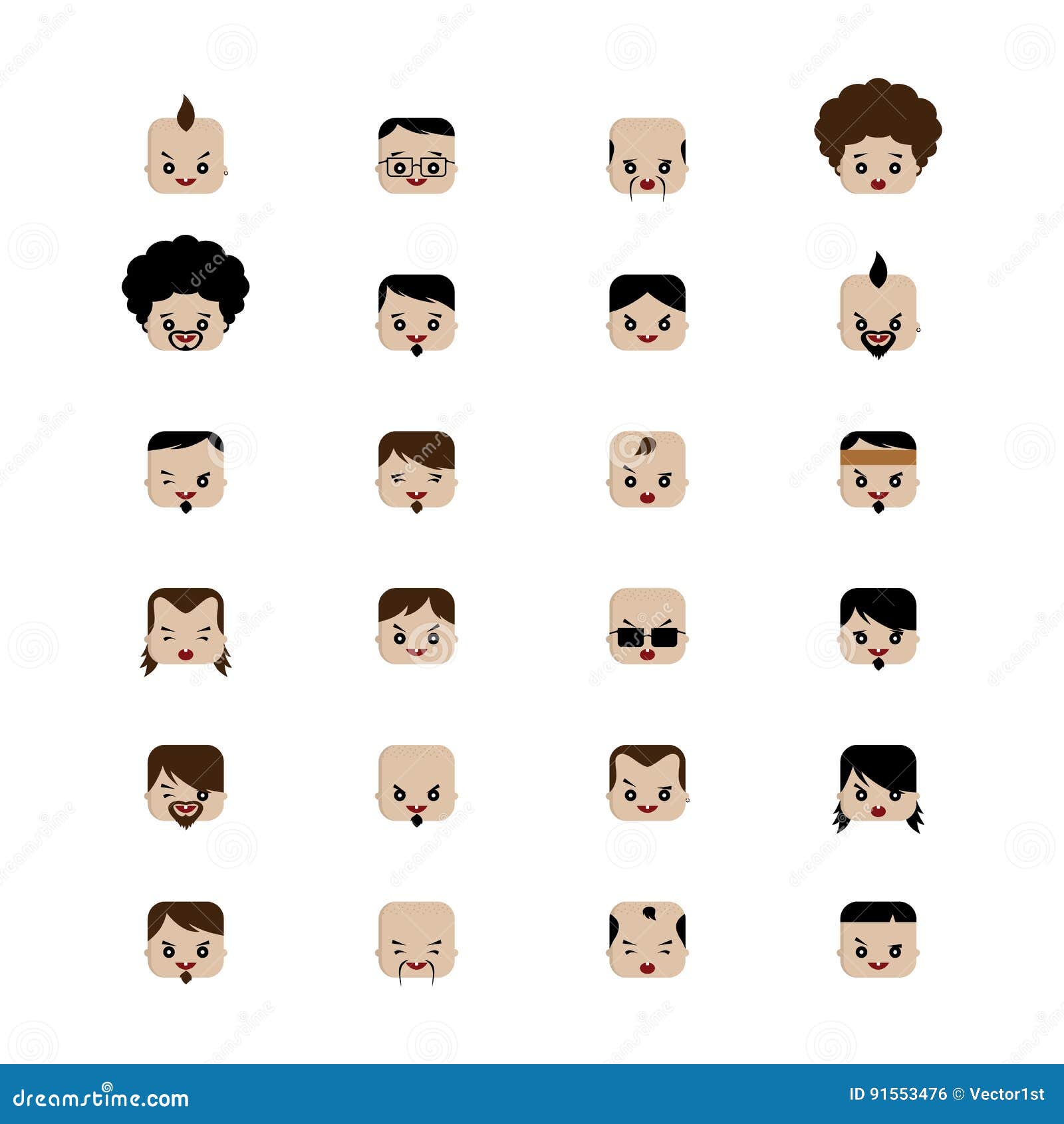 Square Shape Funny Expression Cartoon Head Stock Illustration ...