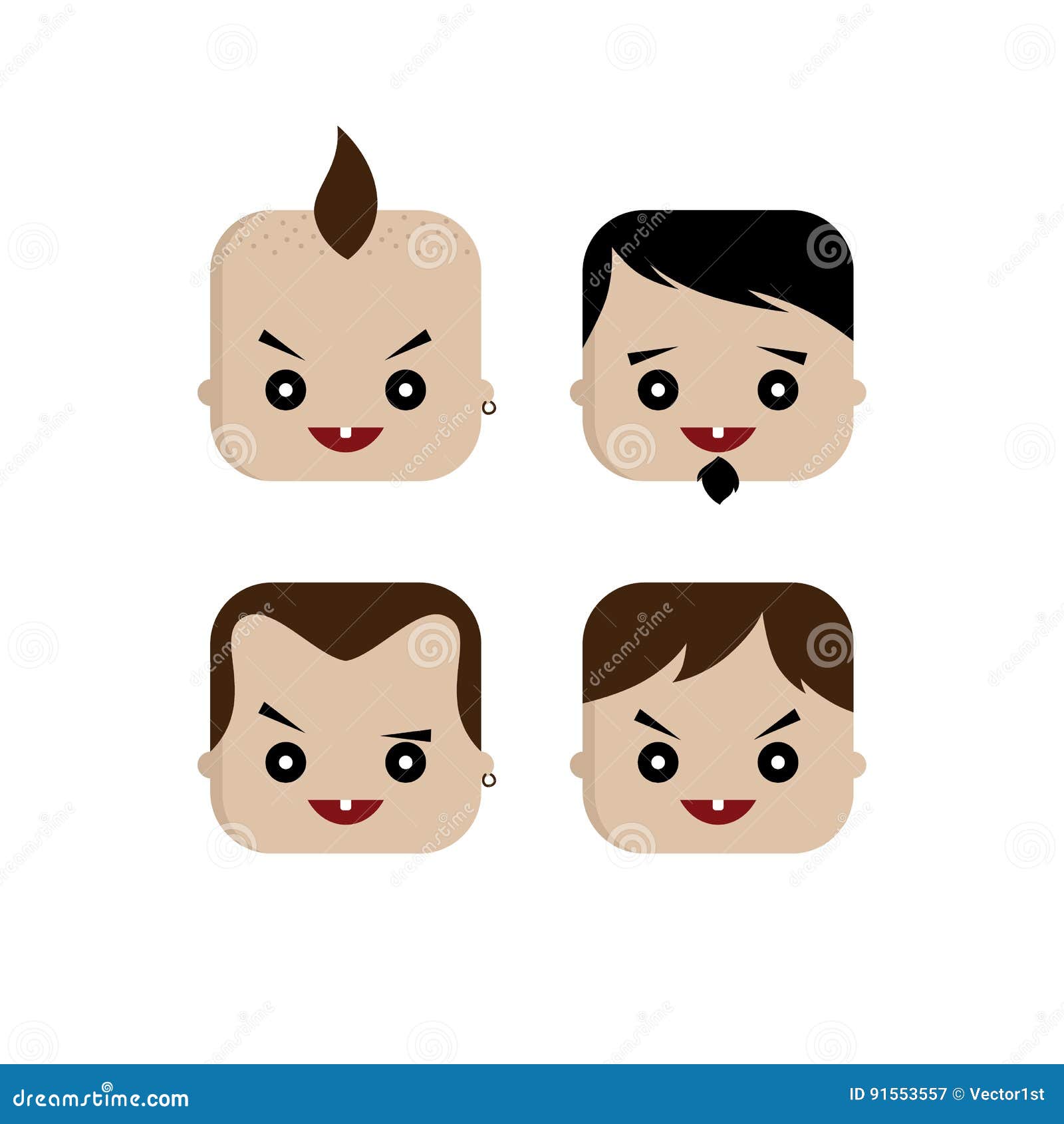Square Shape Funny Expression Cartoon Head Stock Illustration ...