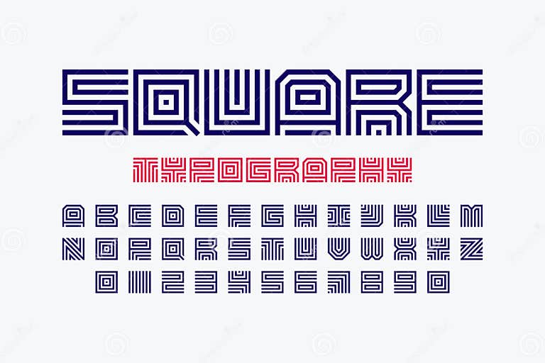 Square Shape Letters Linear Font Stock Vector - Illustration of thin ...