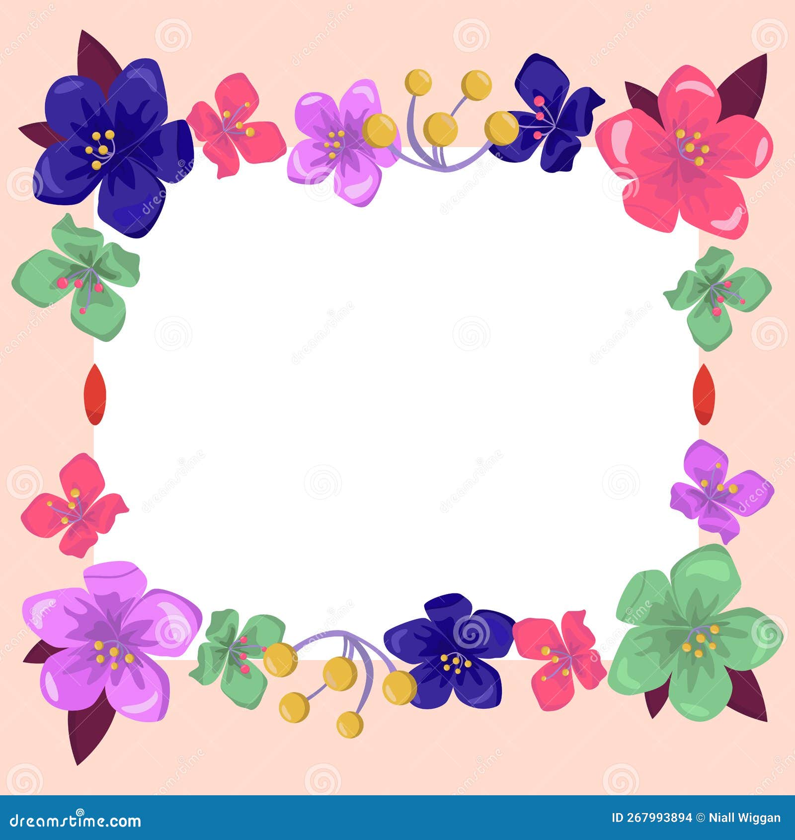 Square Shape Orange Color. Text Frame Surrounded with Assorted Flowers ...