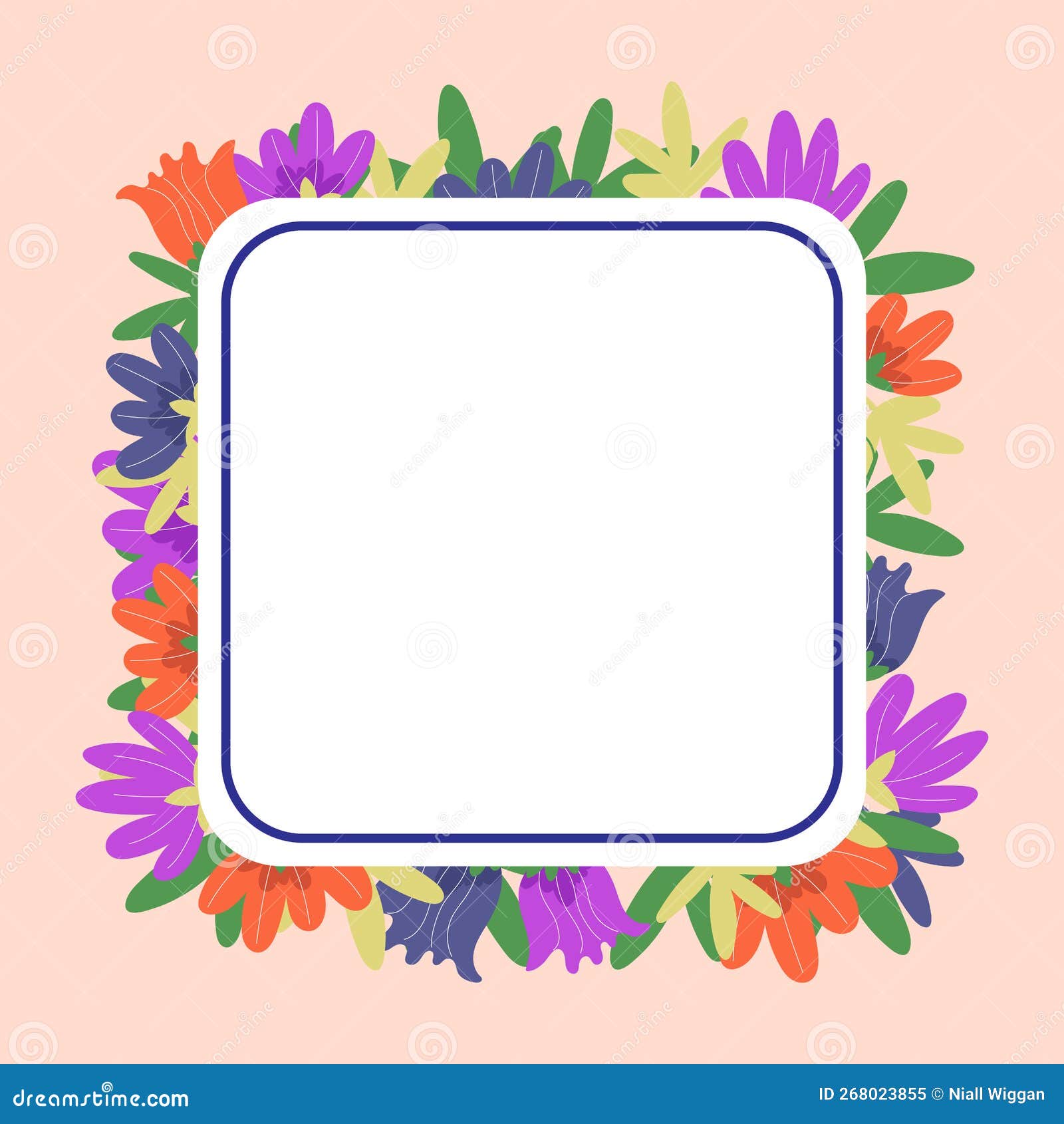 Square Shape Orange Color. Text Frame Surrounded with Assorted Flowers ...
