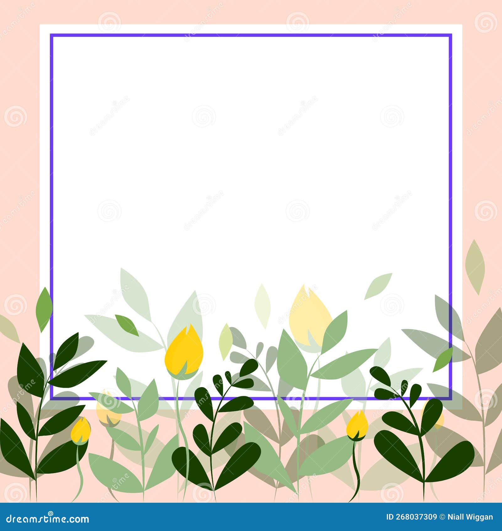 Square Shape Orange Color. Text Frame Surrounded with Assorted Flowers ...