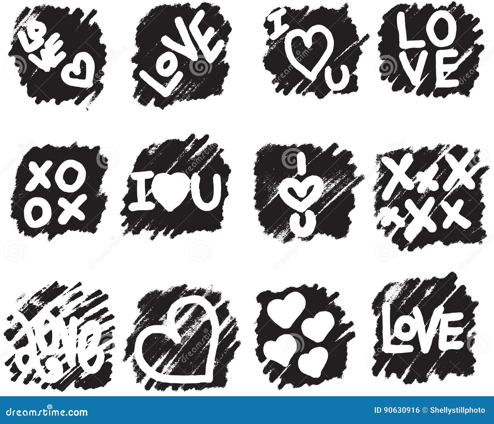 Square Shape Scribble Sketch Love Hearts Stock Vector - Illustration of ...