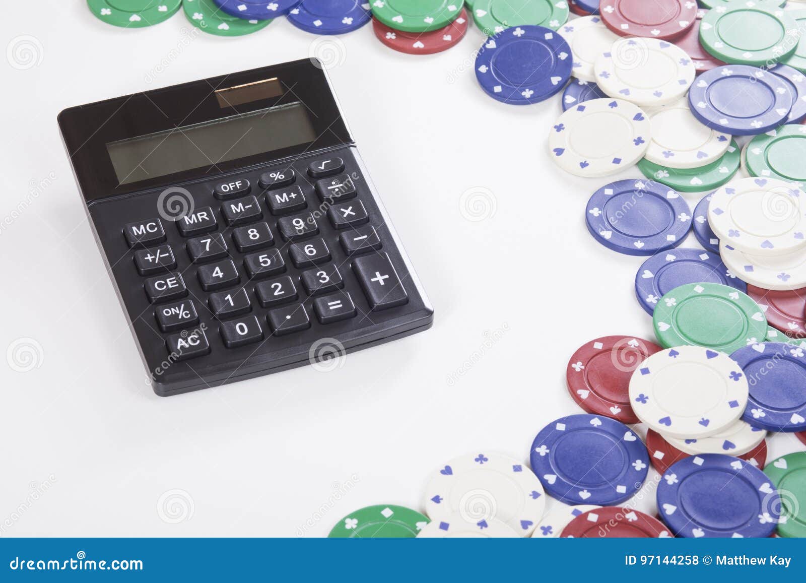 Square Shaped Calculator and Poker Chips Stock Photo - Image of ...