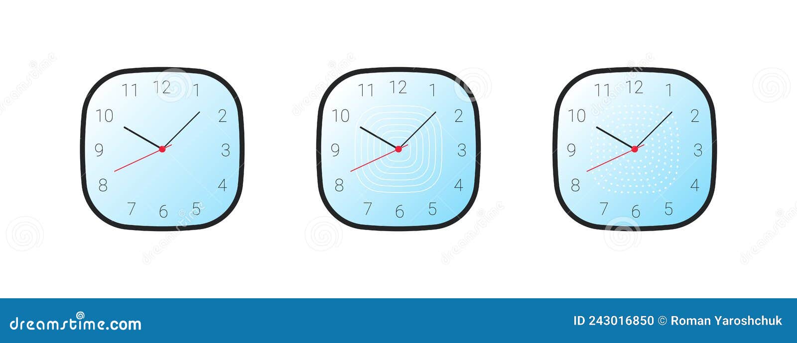 Square Shaped Clock. Time and Clock Icons. Simple Classic Wall Clock ...