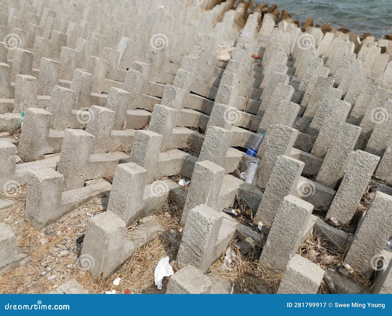 Square-shaped Concrete Coastal Wave Blocker by the Seaside Stock Image ...
