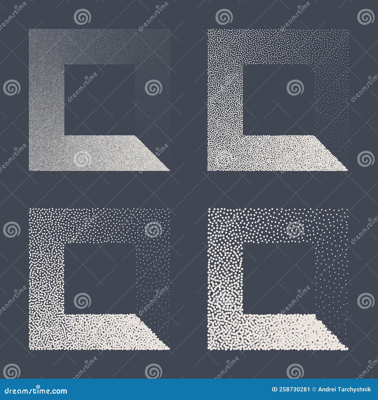 Square Shaped Dotted Objects, Stipple Elements. Fading Gradient ...