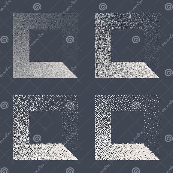 Square Shaped Dotted Objects, Stipple Elements. Fading Gradient ...