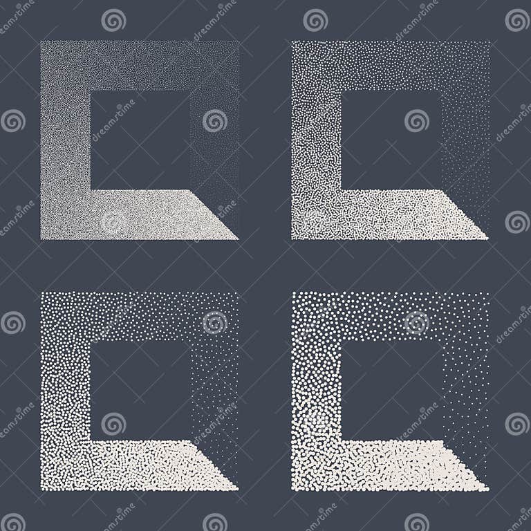 Square Shaped Dotted Objects, Stipple Elements. Fading Gradient ...