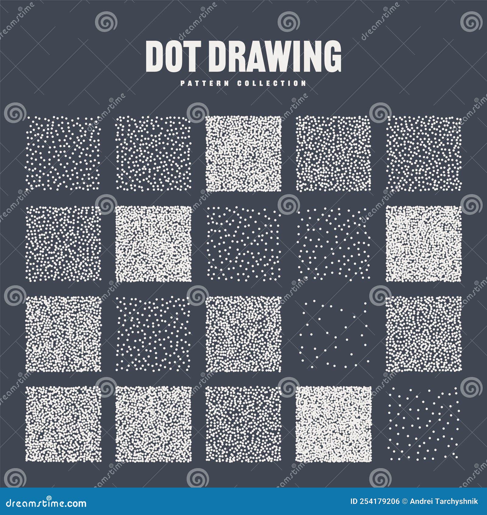Square Shaped Dotted Objects, Stipple Elements. Stippling, Dotwork Drawing, Shading Using Dots ...
