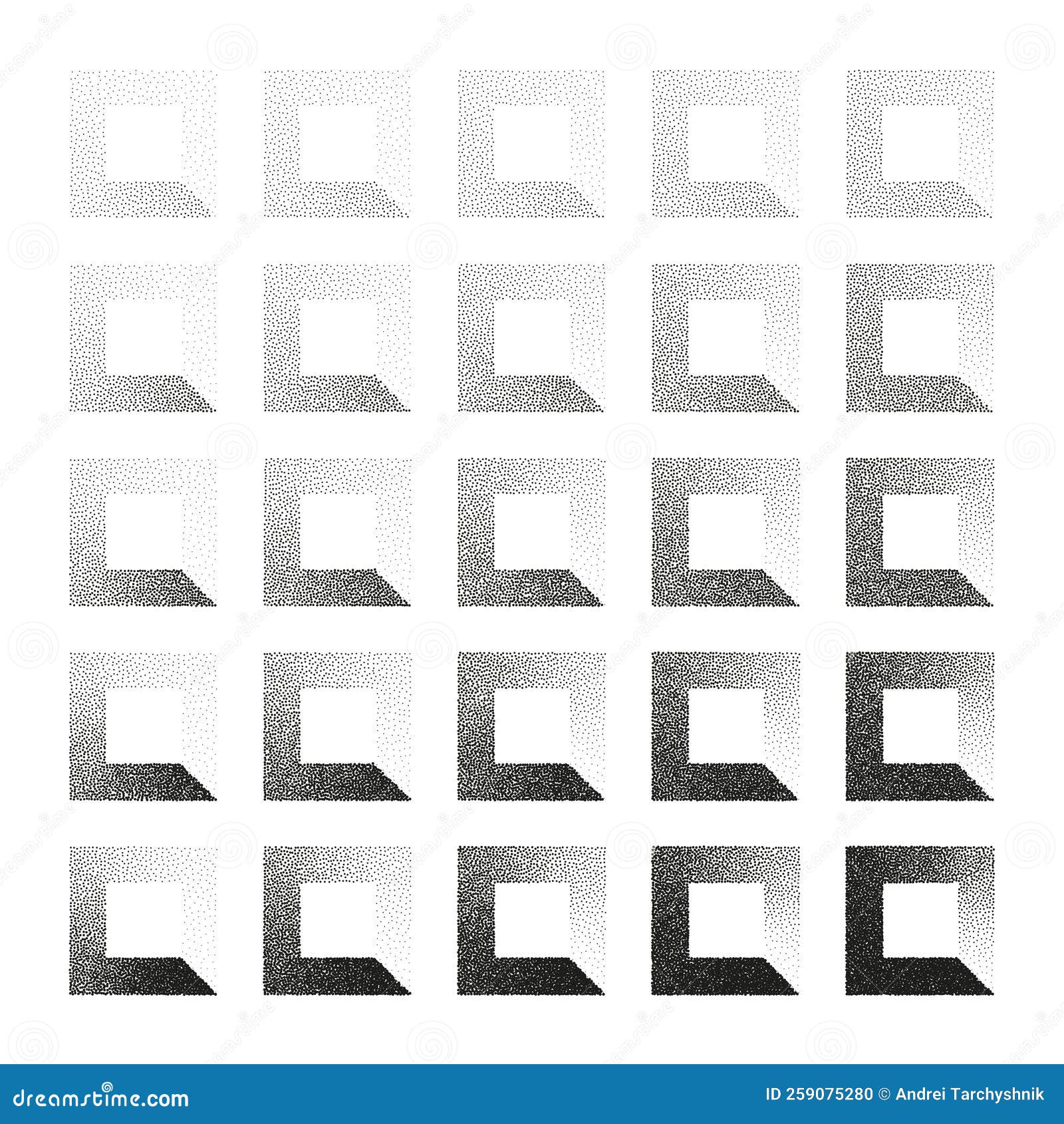 Square Shaped Dotted Objects, Stipple Elements. Stippling, Dotwork ...