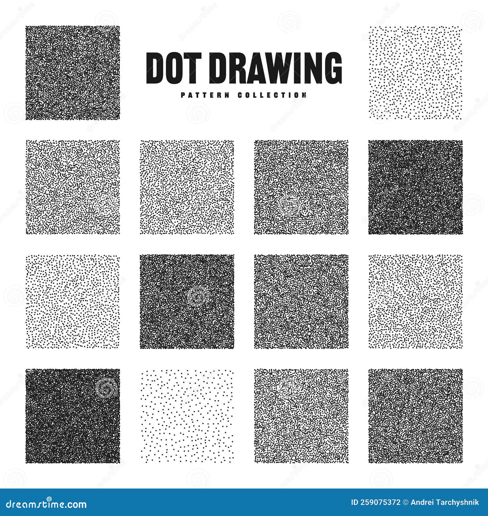 Square Shaped Dotted Objects, Stipple Elements. Stippling, Dotwork Drawing, Shading Using Dots ...