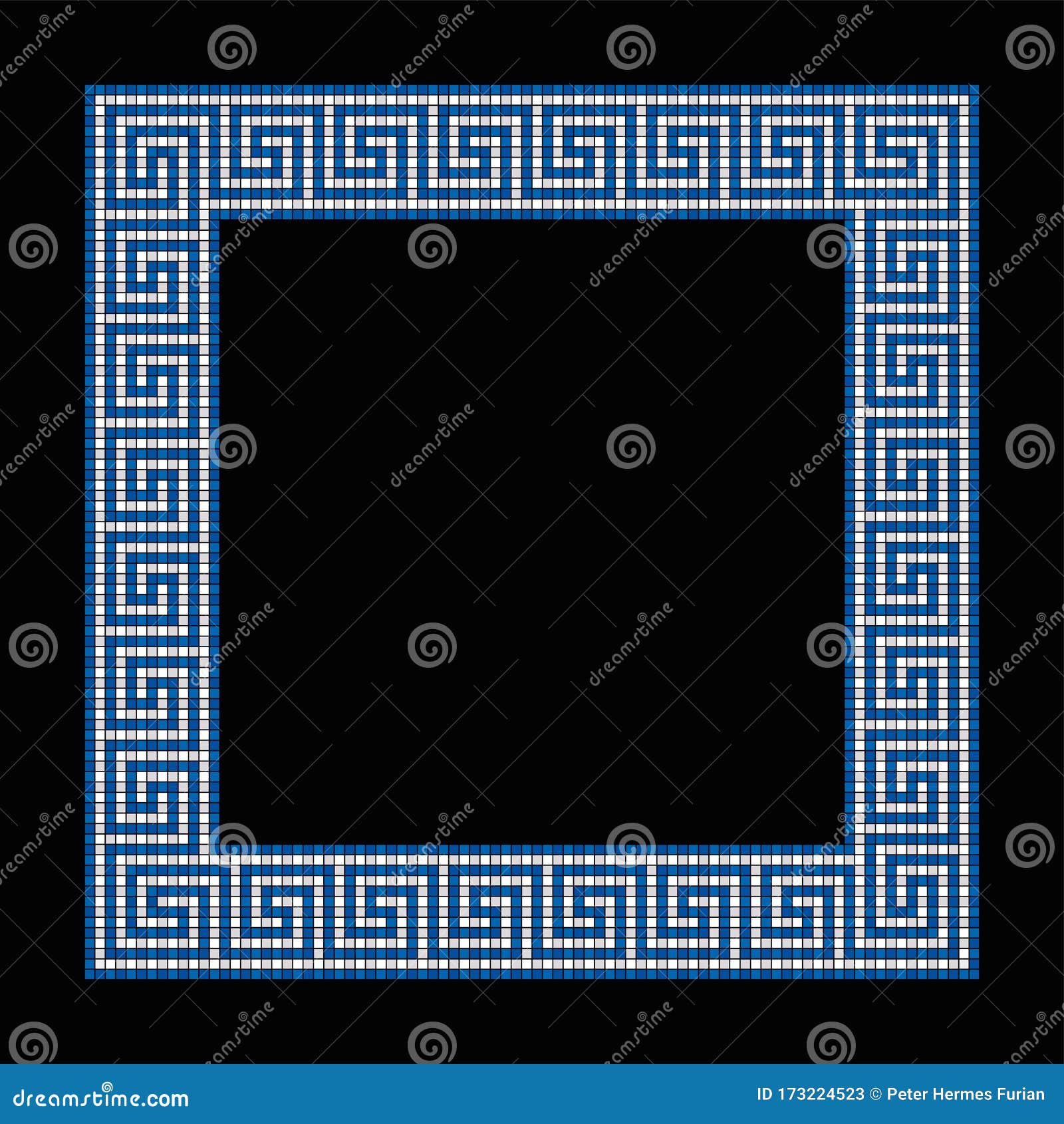Square Shaped Meander Mosaic, Frame in Blue and White Stock Vector ...