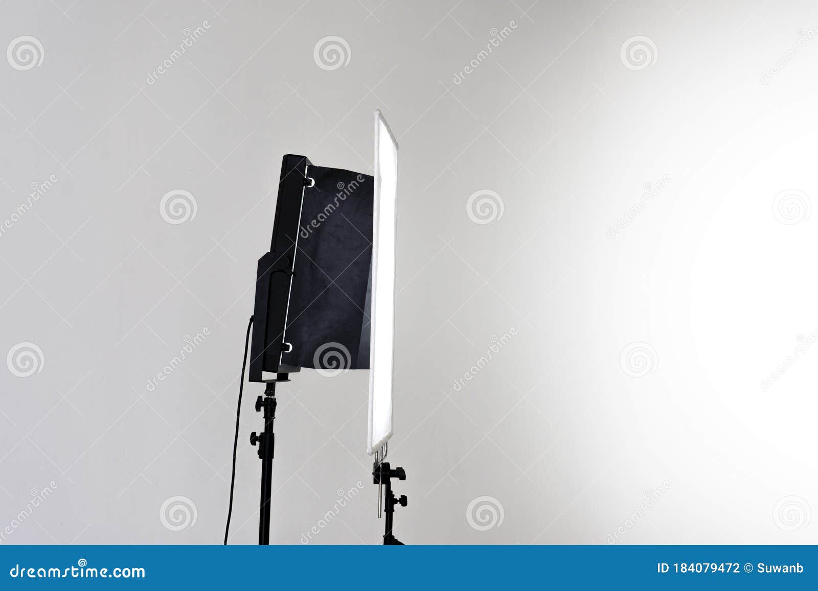 Square Shaped Studio Lighting Equipment And White Fabric Filter On Grey ...