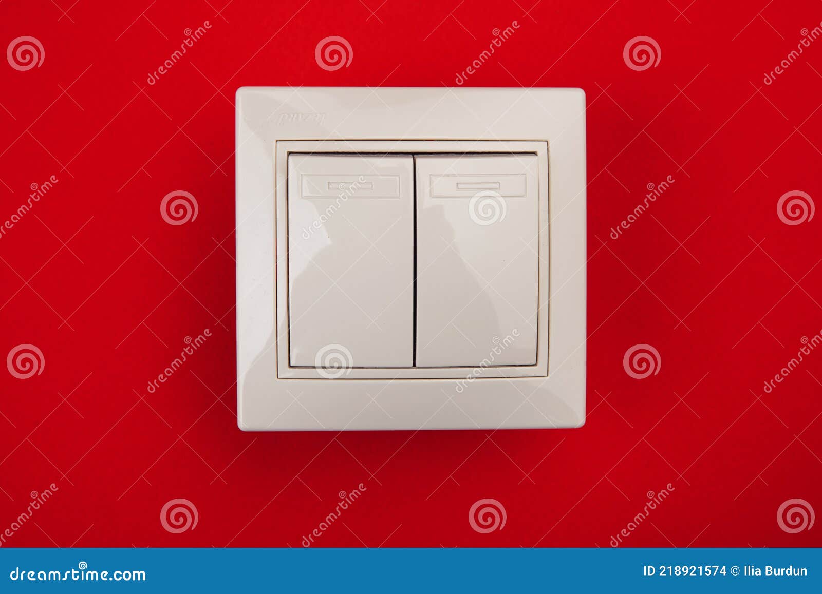A Square Shaped White Plastic Light Switch Isolated on Red Stock Photo ...