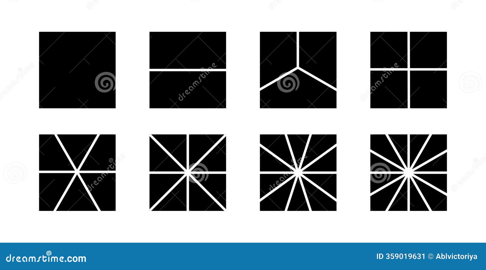 Square Shapes Divided into Sectors from 2 To 12 Isolated on White ...