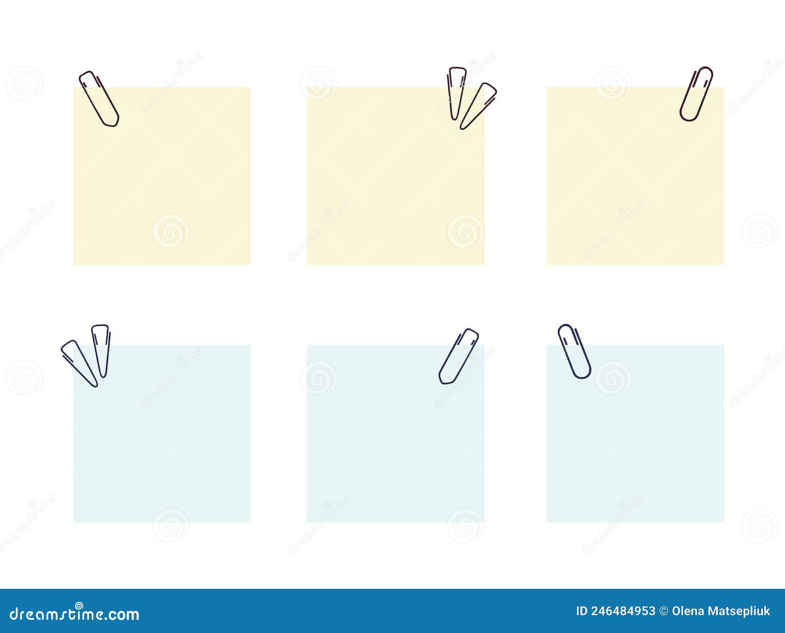 Square Sheets For Notes With Paper Clips. Empty Pieces Of Paper For ...
