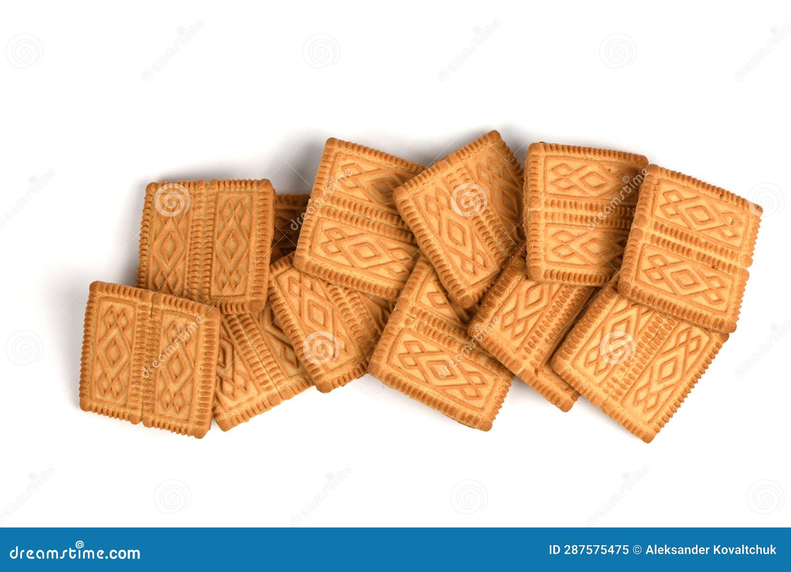 Square Shortbread Cookies Isolated on White Background. Stacked Butter ...