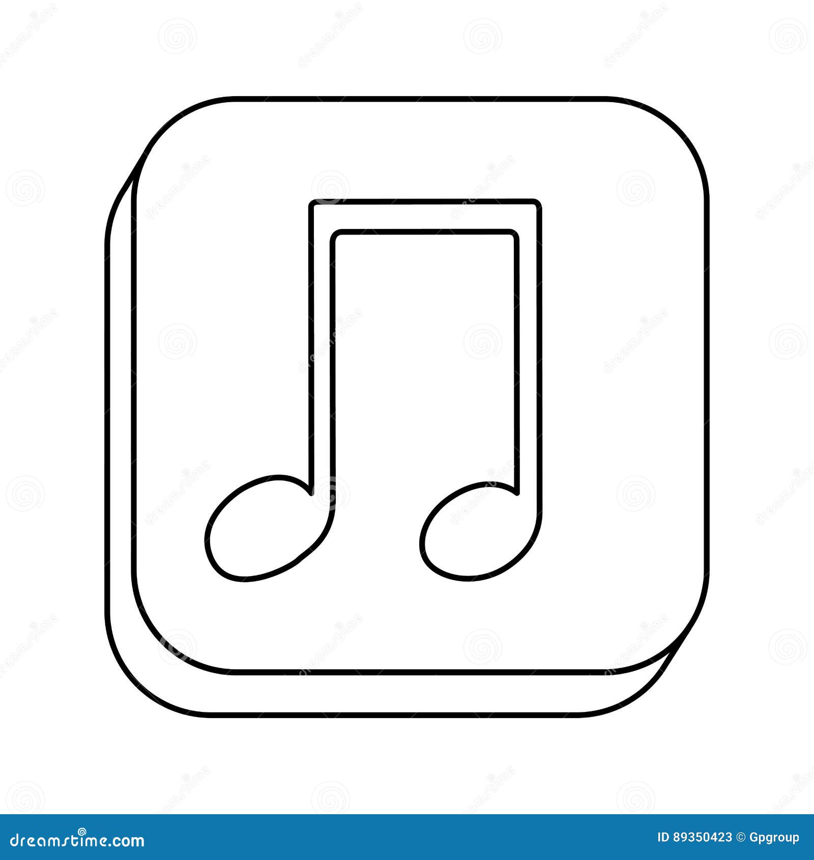 Square Silhouette Button with Contour Musical Note Stock Illustration ...