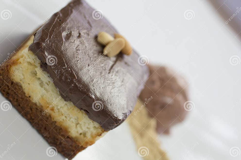 Chocolate Cake Slice with Roasted Peanut Garnish, Showcasing Layers of ...