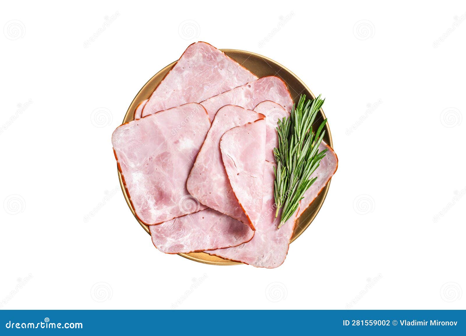 Square Sliced Pork Meat Ham on Plate. Isolated on White Background ...