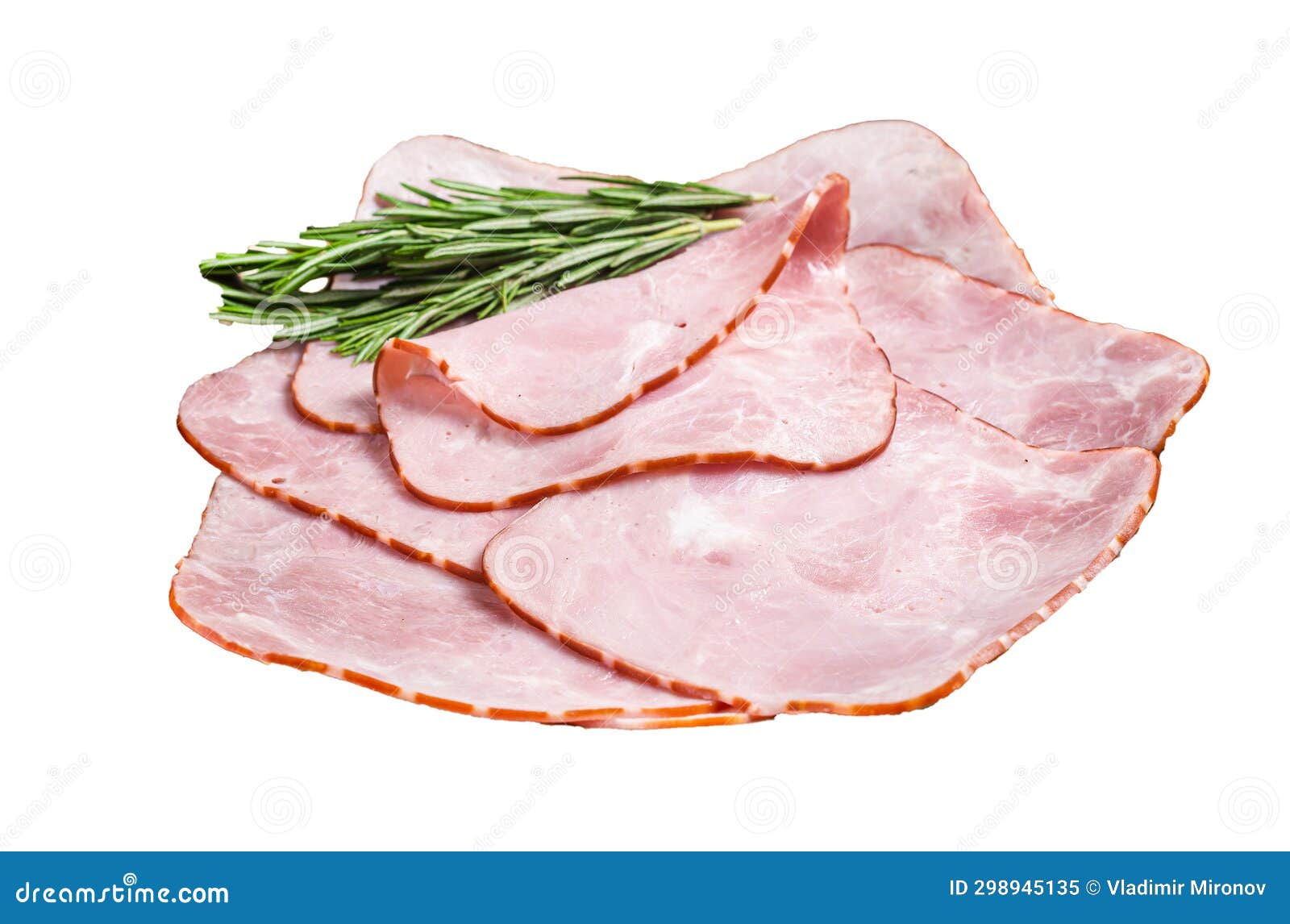 Square Sliced Pork Meat Ham on Plate. Isolated, White Background. Stock ...
