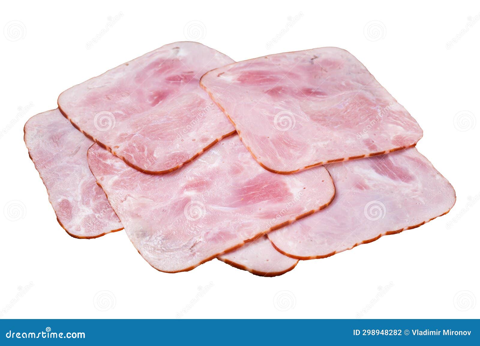 Square Slices of Pork Ham on Wooden Table. Isolated, White Background ...