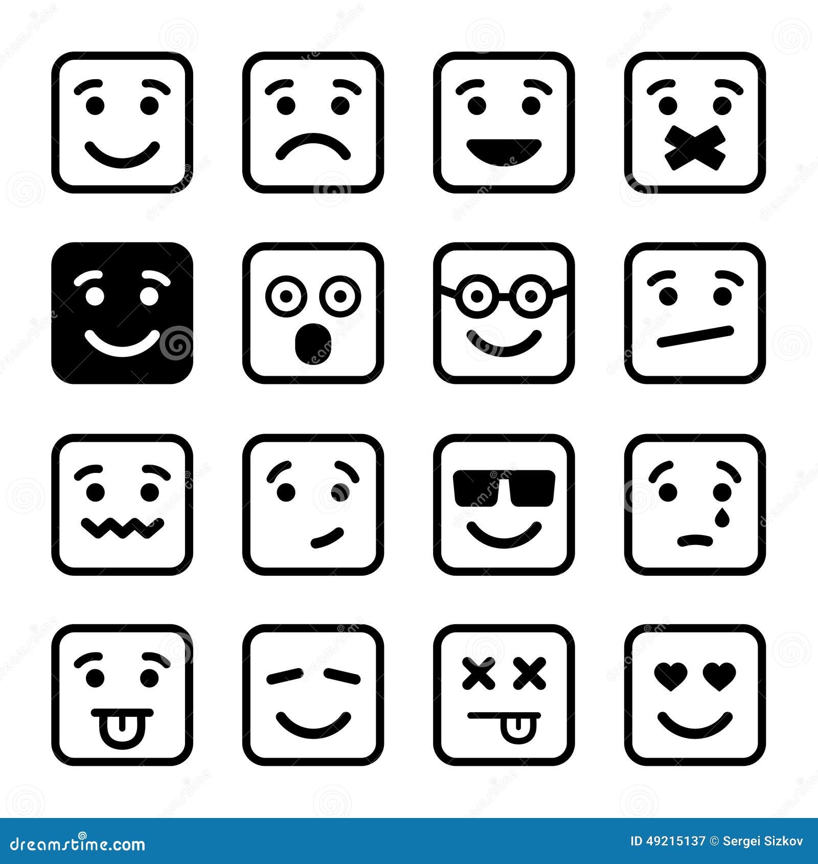 Square Smiley Faces Set. Vector Stock Vector - Illustration of dead ...