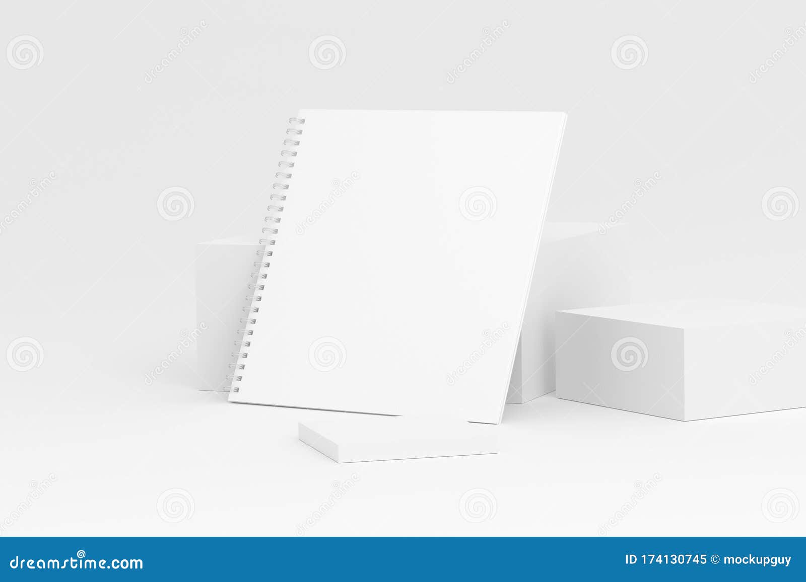 Square Spiral Notebook Notepad White Blank 3D Rendering Mockup Stock ...