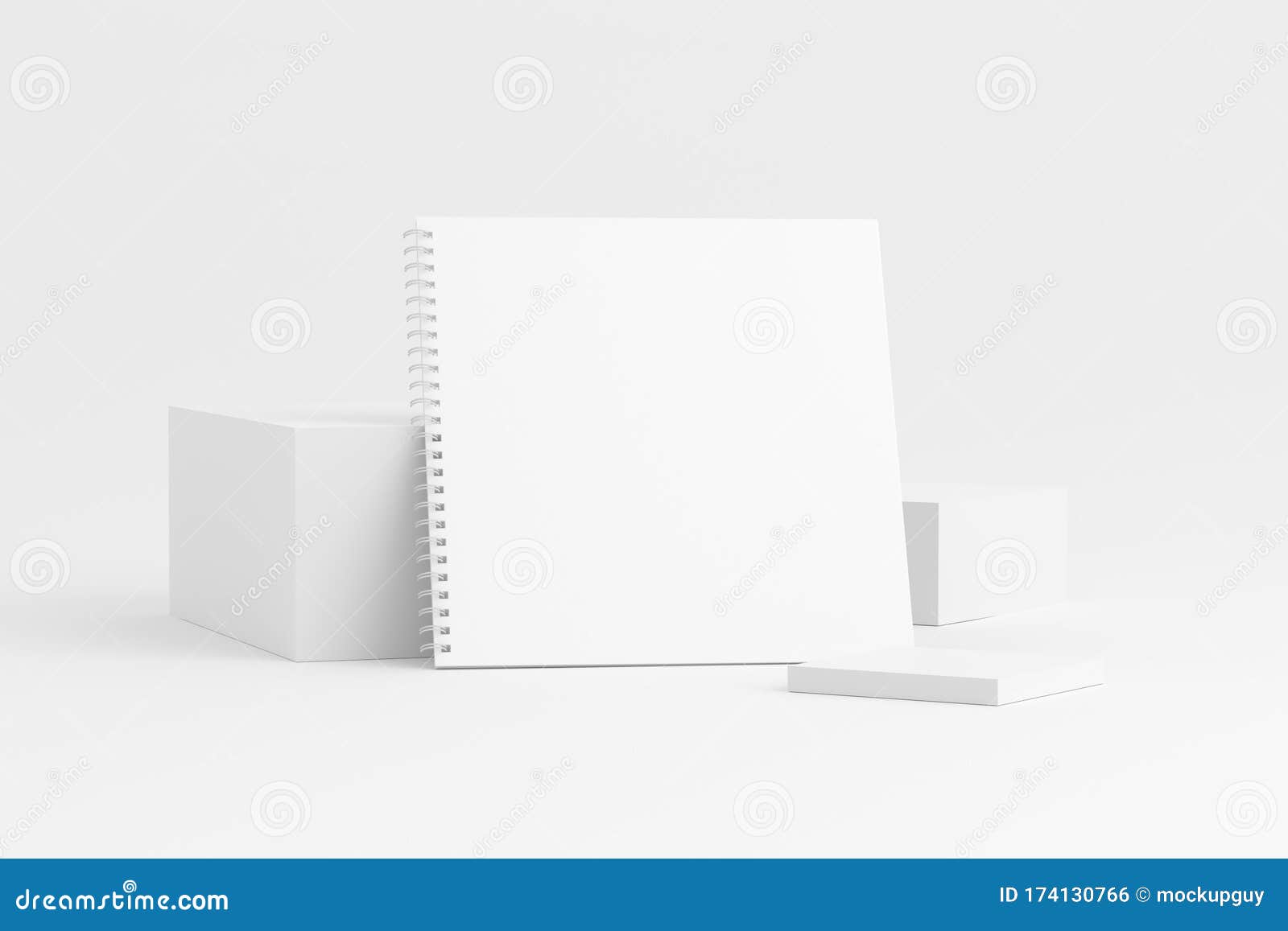 Square Spiral Notebook Notepad White Blank 3D Rendering Mockup Stock ...