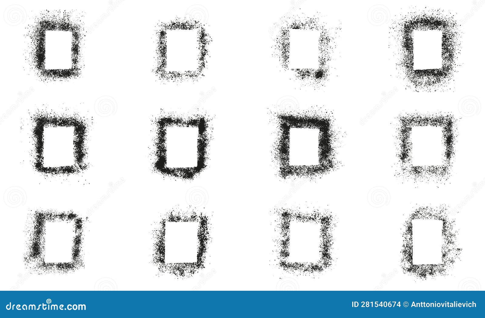 Square Spray Frame Set. Black Grunge Border with Grainy Texture ...
