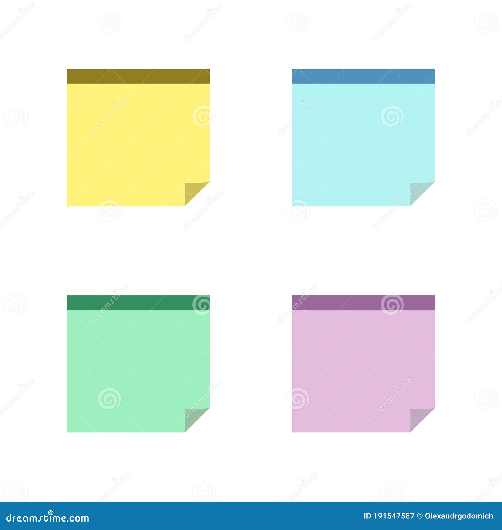 Square Sticky Notes with Shadow Curved Edge Flat Style Isolated Stock ...