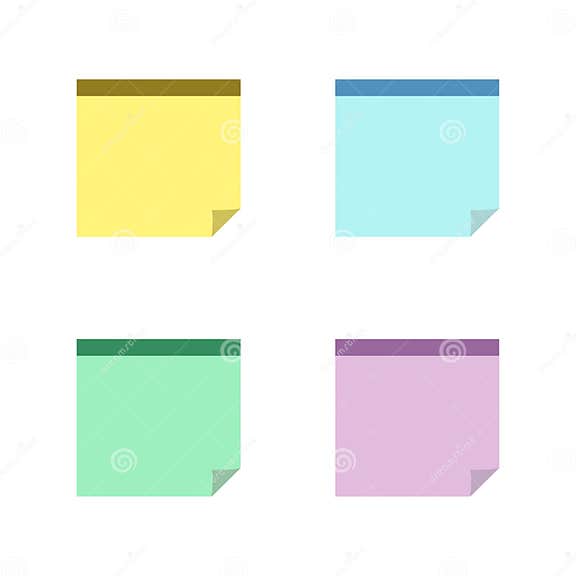 Square Sticky Notes with Shadow Curved Edge Flat Style Isolated Stock ...