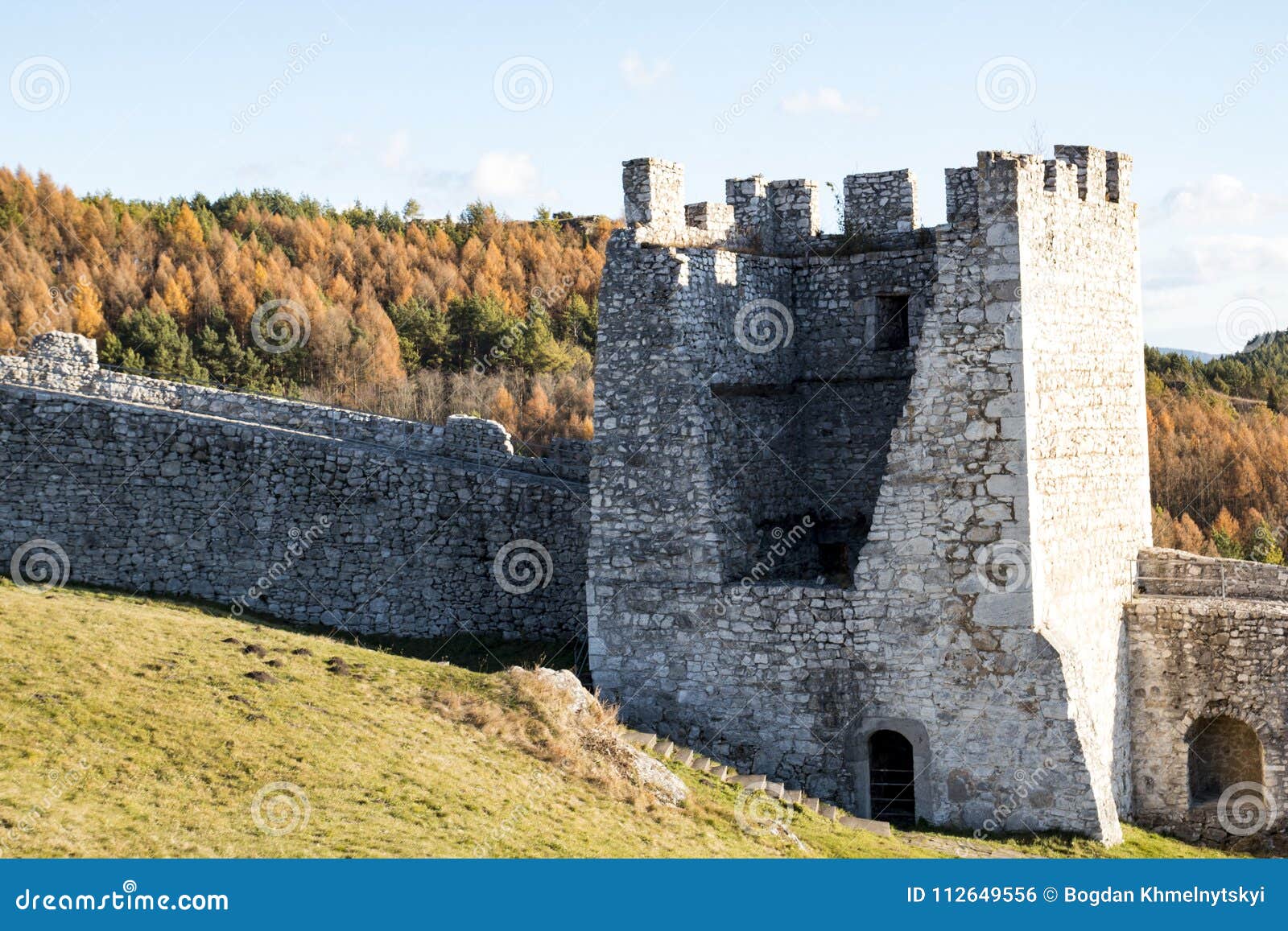 The Square Stone Tower of a Medieval Castle Stock Photo - Image of hill ...