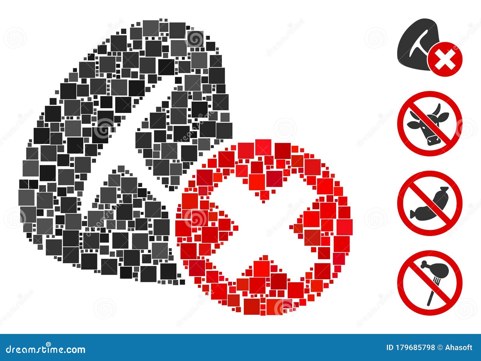 Square Stop Meat Eating Icon Vector Collage Stock Vector - Illustration ...