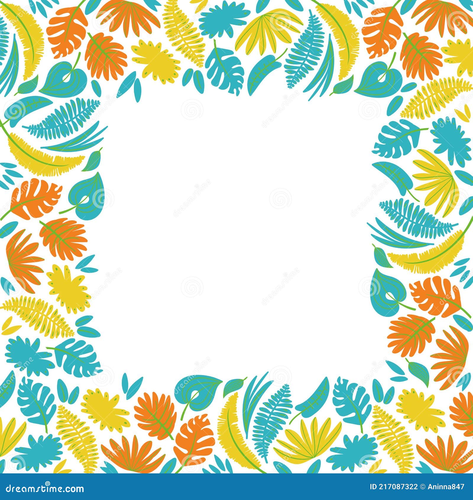 Square Summer Frame with Bright Rainbow Tropical Leaves Stock Vector ...