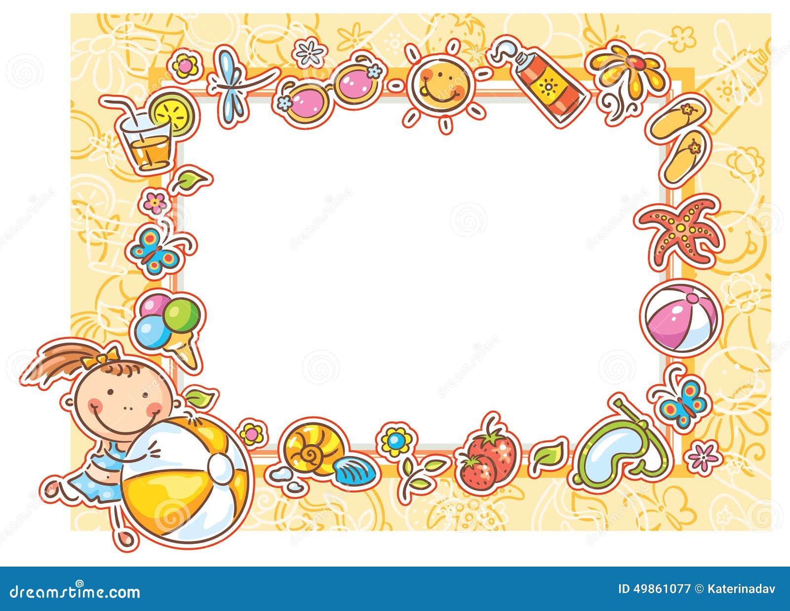 Square Summer Frame with a Little Girl Stock Vector - Illustration of ...