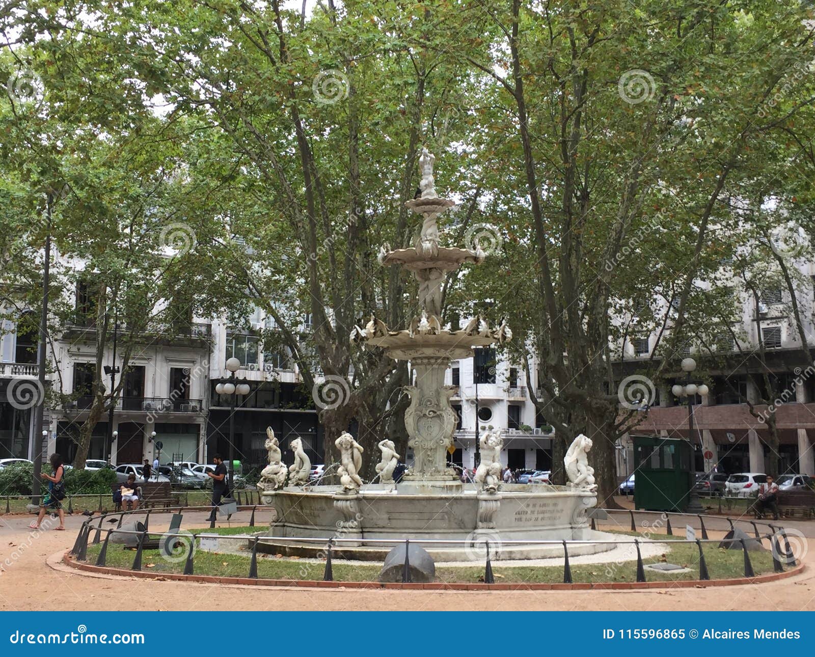 Square Surrounded by Statues and Trees Stock Image - Image of ...