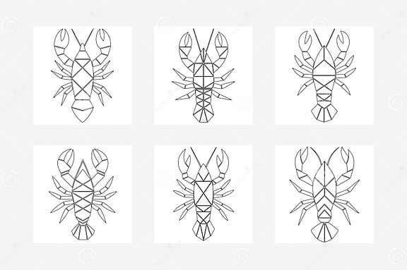 Geometric Lobster Line Art Illustration on White Background Modern ...