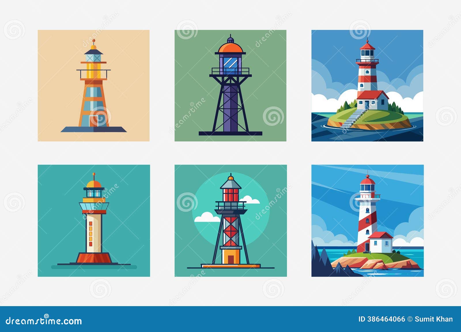 Set Of Different Lighthouse. Colorful Vector Illustration Collection In ...