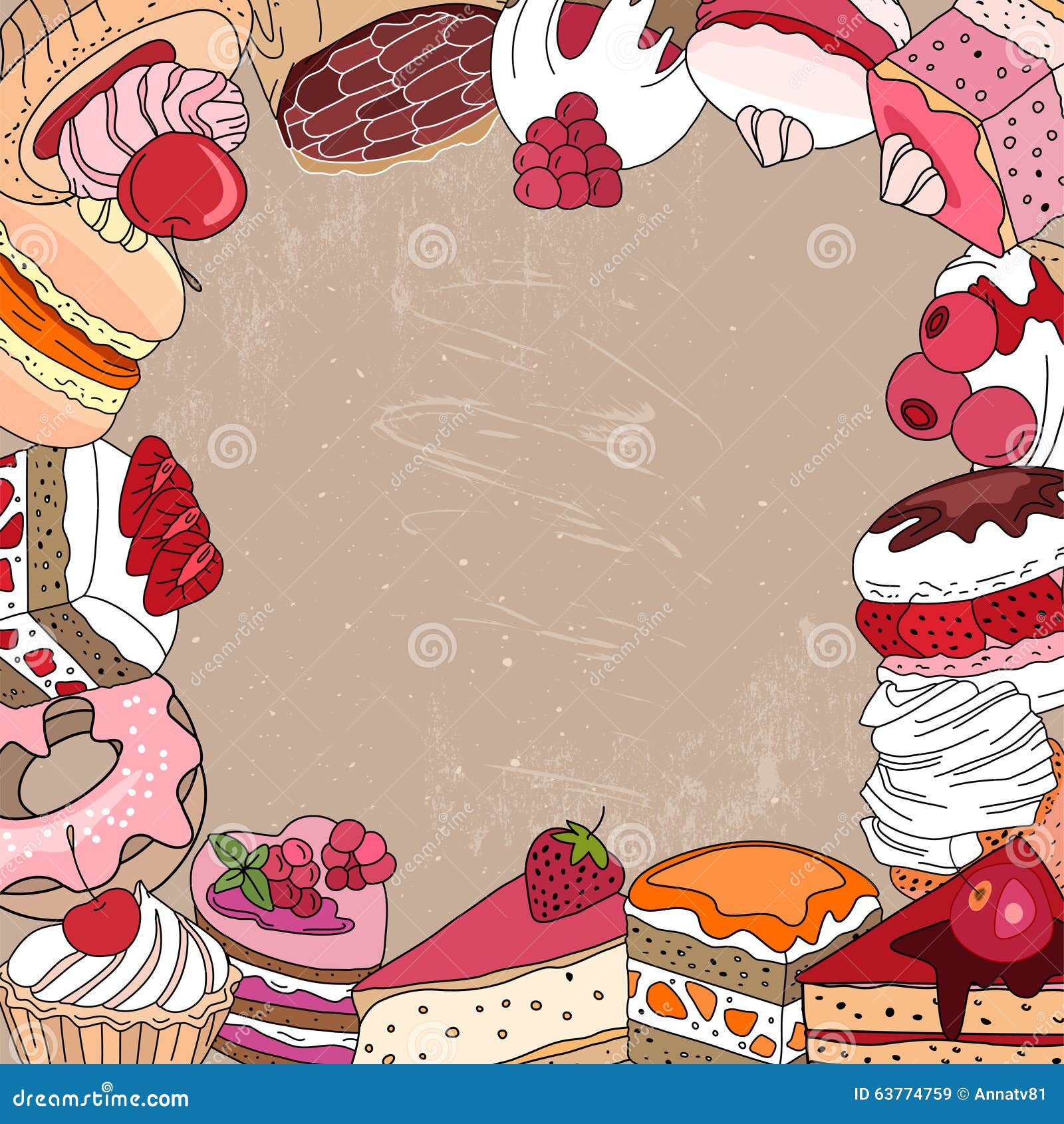 Square Template with Different Desserts. Stock Vector - Illustration of ...