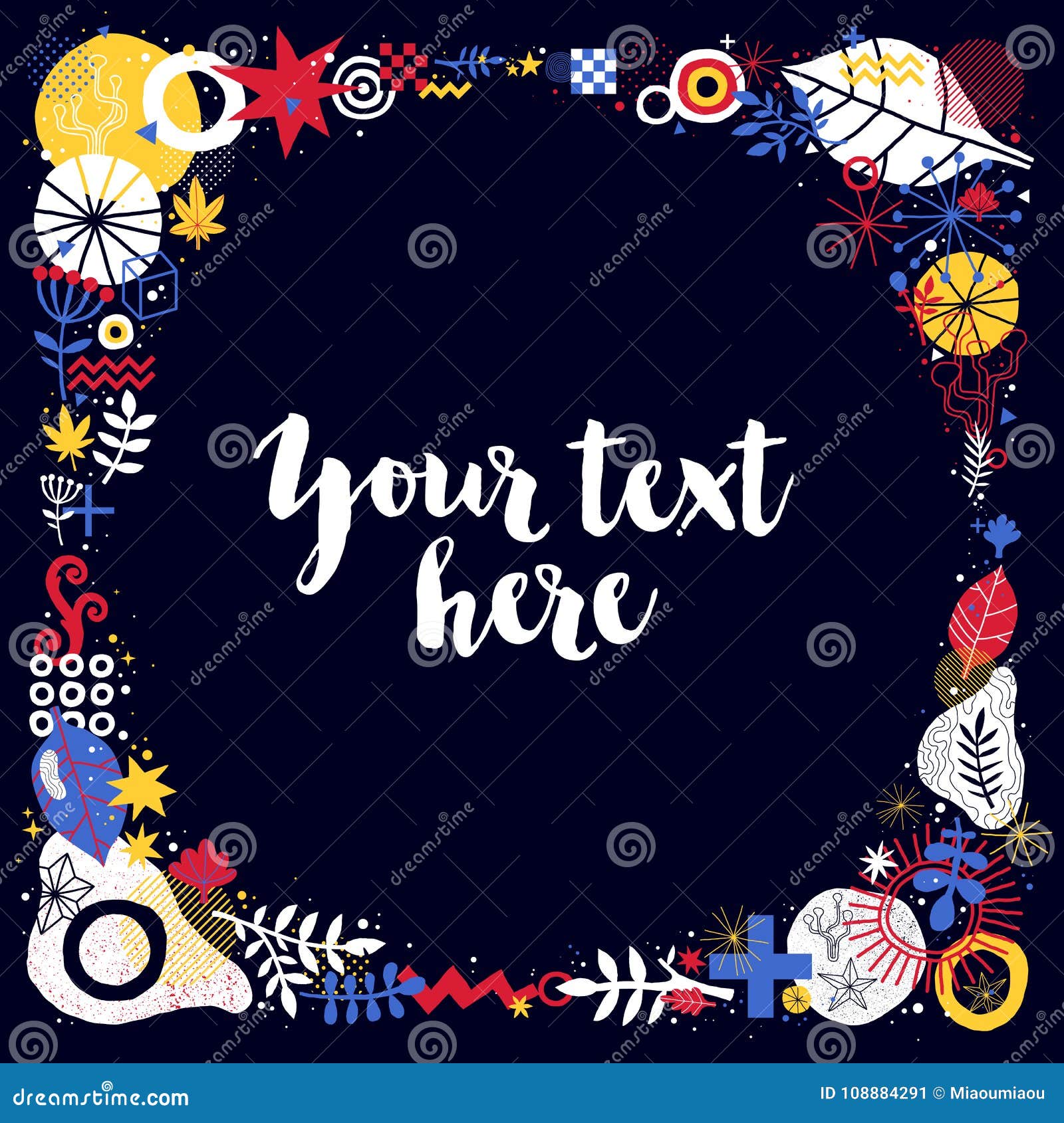 Square Text Frame Template with Floral and Abstract Elements. Can Be ...