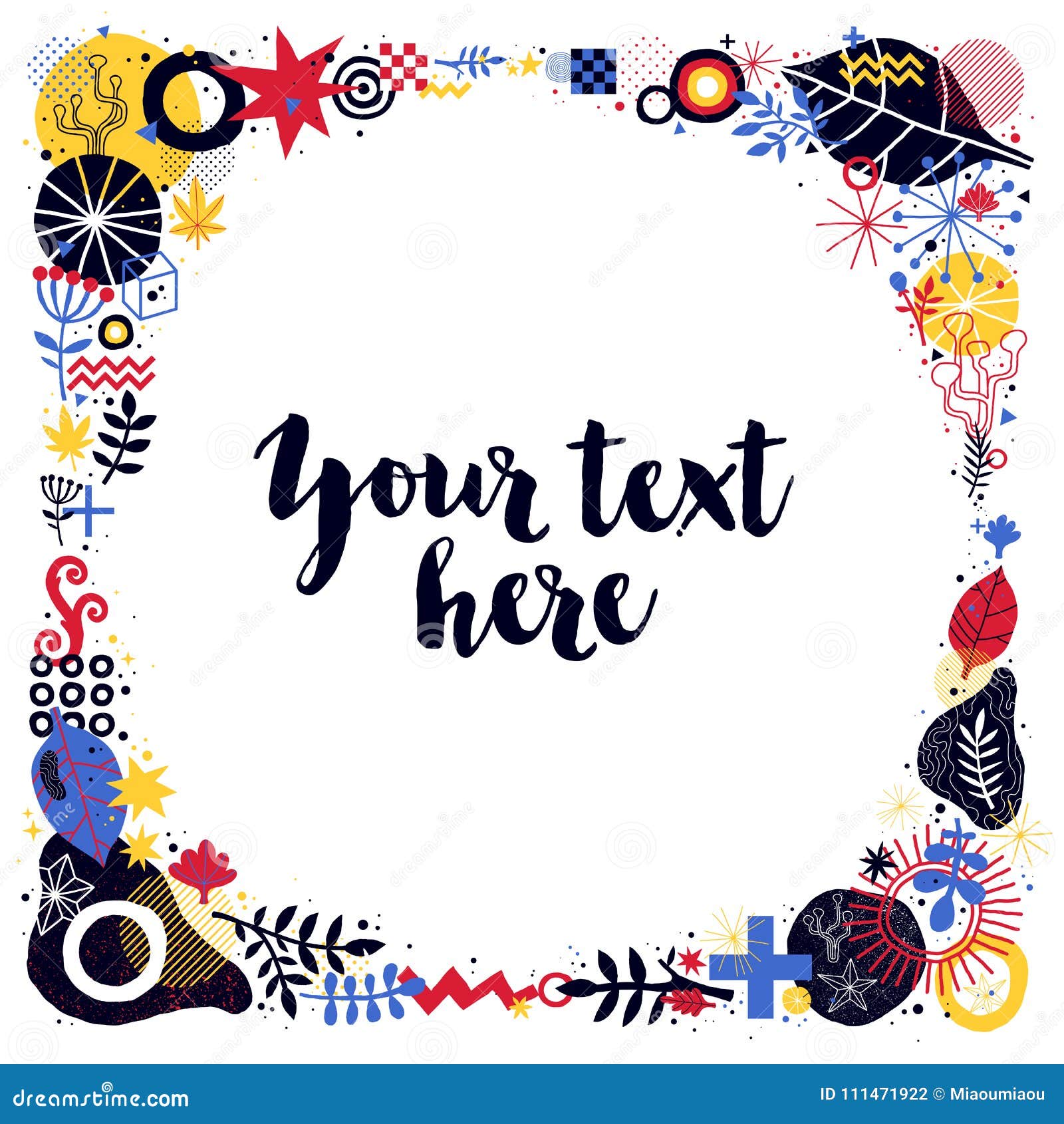 Square Text Frame Template with Floral and Abstract Elements. Can Be ...