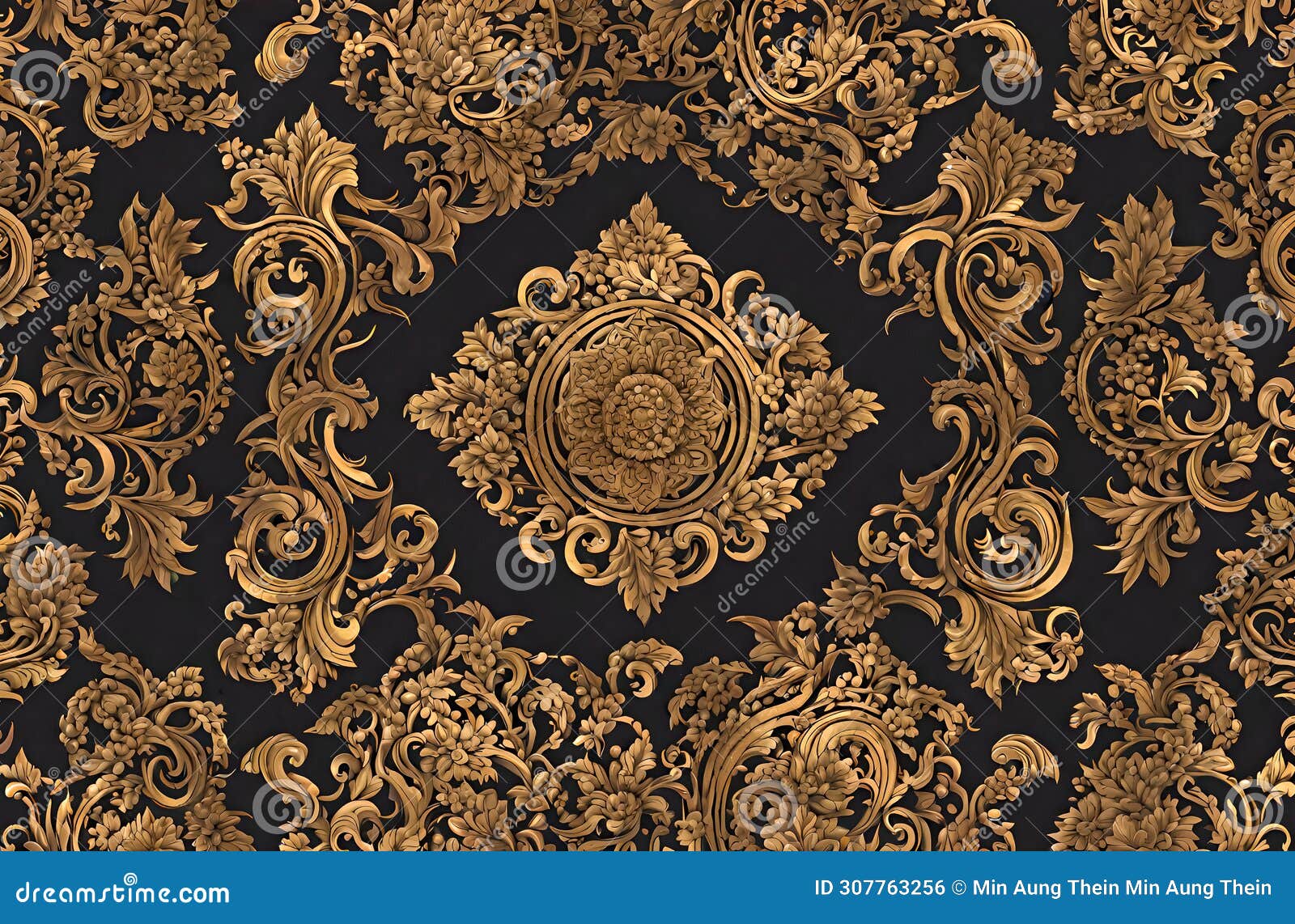 A Square Thai Art Pattern on a Black Background Stock Illustration ...