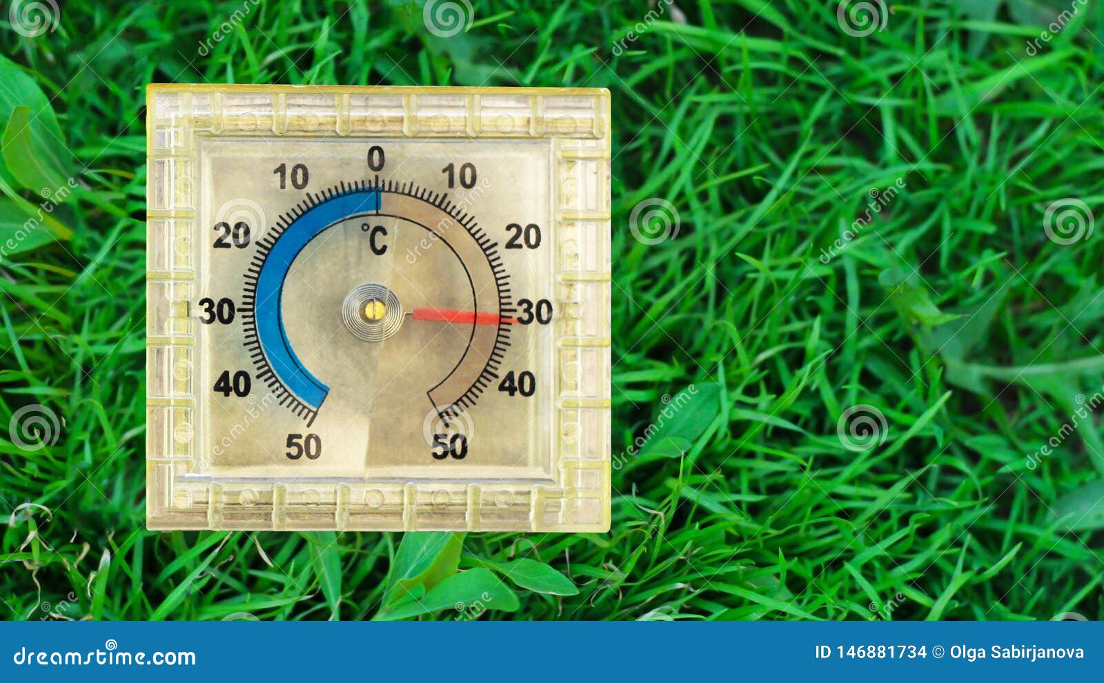 Square Thermometer on the Grass in the Summer Stock Photo - Image of ...