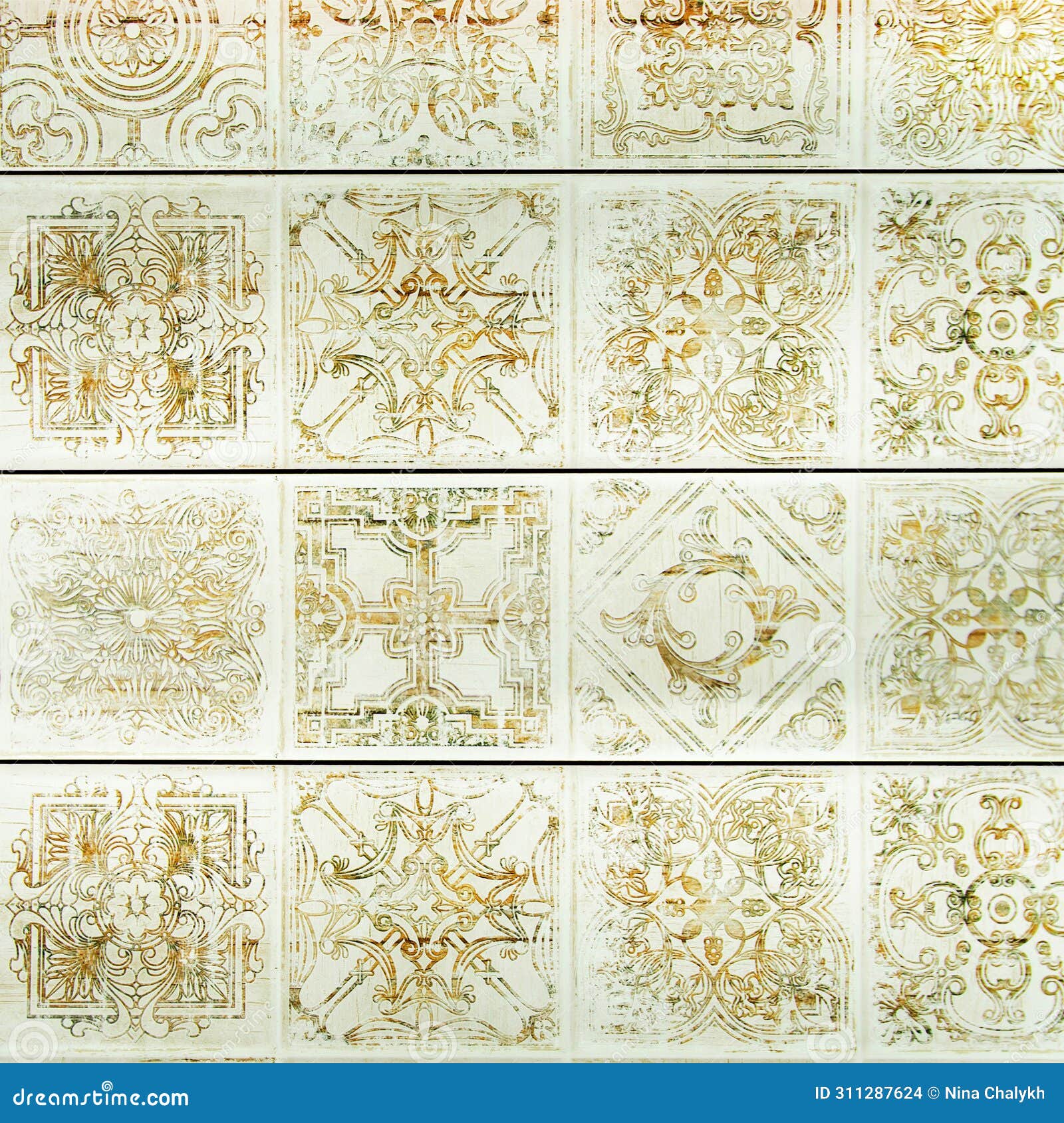 Square Tile Background with Retro Ornament. Old Decorative Tiles, Wall ...