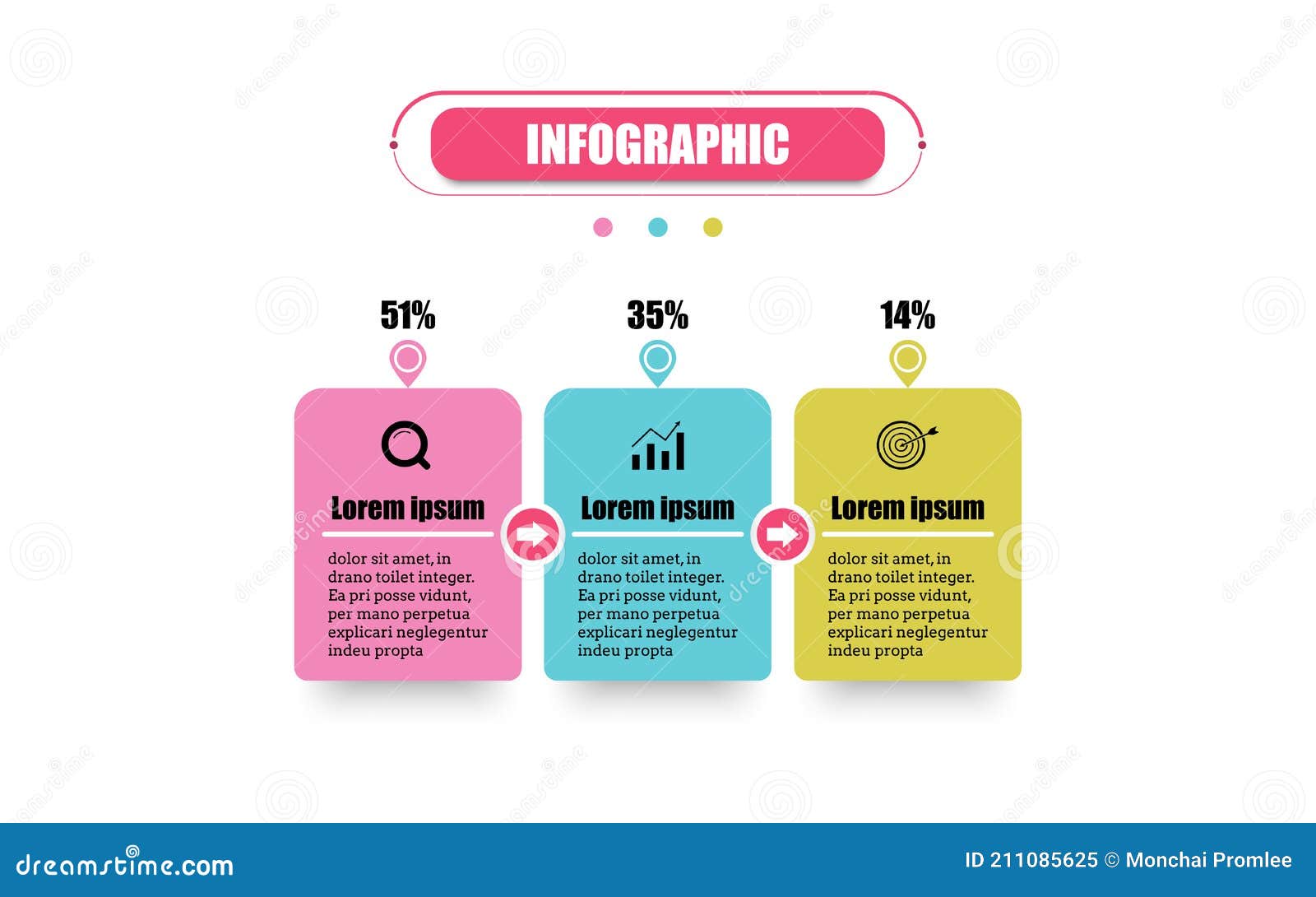 Square Timeline 3 Points Banner Elements and Numbers. Business Concept ...