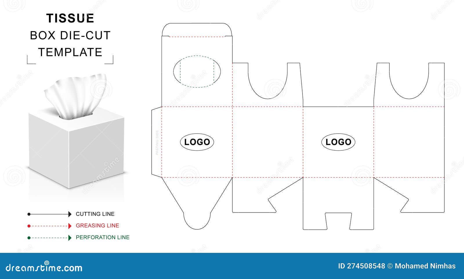 Square Tissue Box Die Cut Template Stock Vector - Illustration of food ...