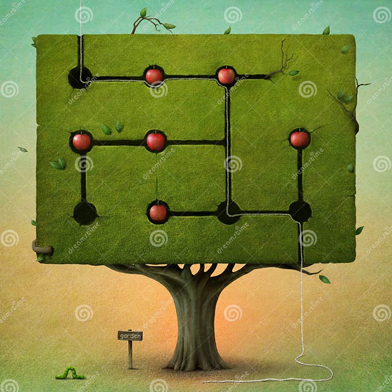 Square tree with apples. stock illustration. Illustration of drawings ...